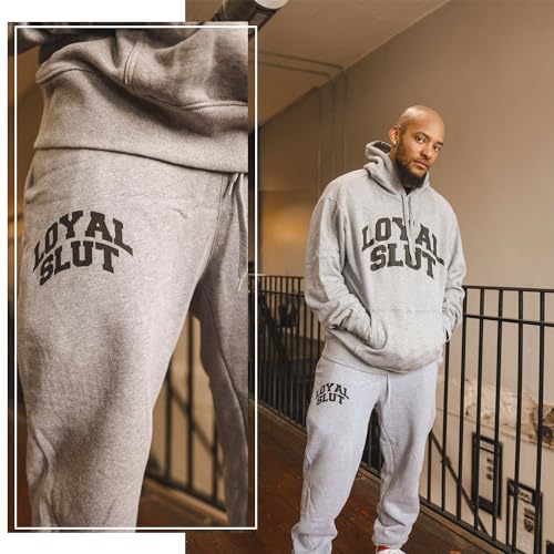 Slutty Vegan Loyal Slut Sweatpants, Lightweight Unisex Joggers with Pocket, Fleece Sweatpants High Waisted Joggers Pants, (US, Alpha, Large, Regular, Regular) Grey