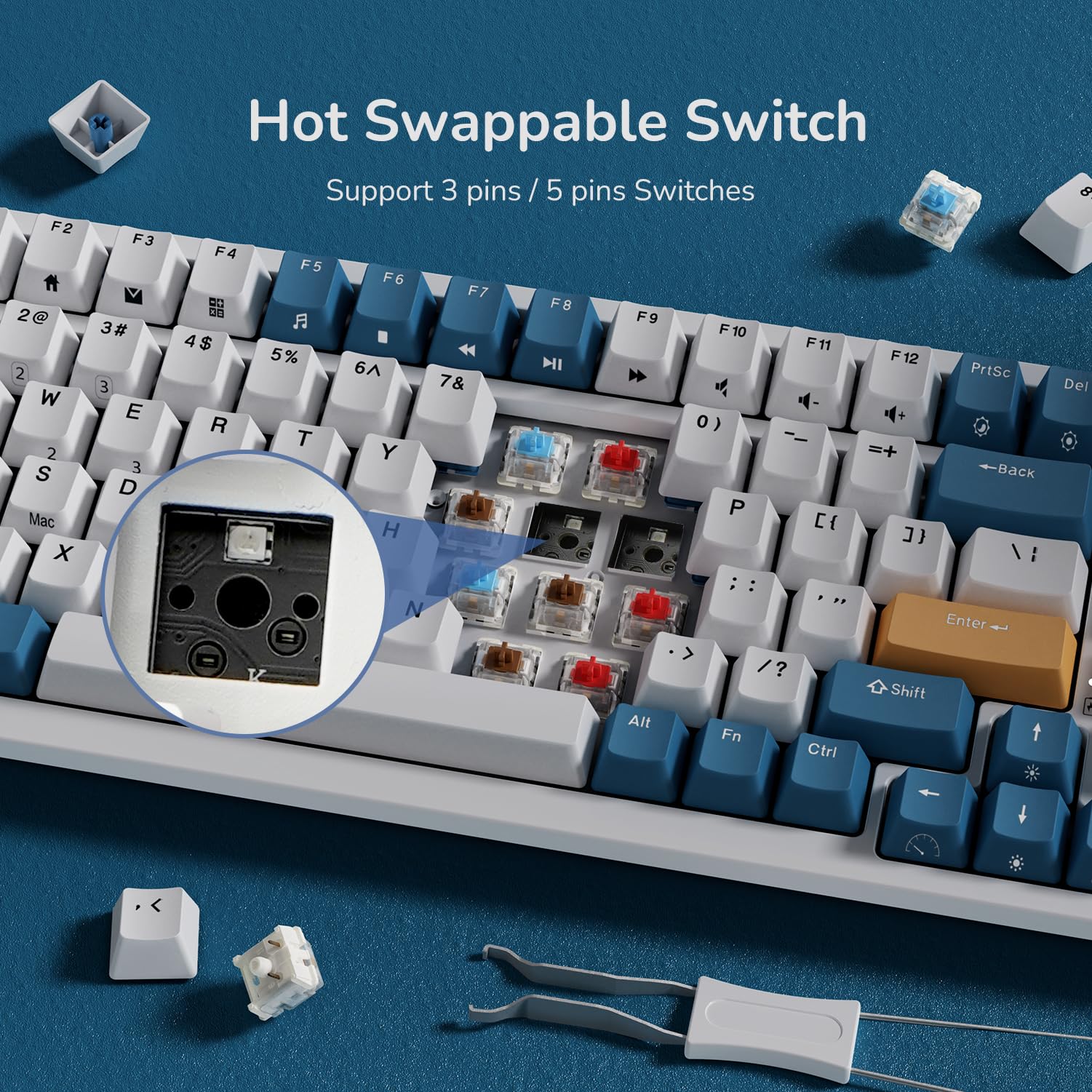 RK ROYAL KLUDGE RK98 Wireless Mechanical Keyboard, Triple Mode 2.4G/BT5.1/USB-C Hot Swappable Mechanical Keyboard with Number Pad, Pre-lubed Switches RGB Backlit Gaming Keyboard, Software Support