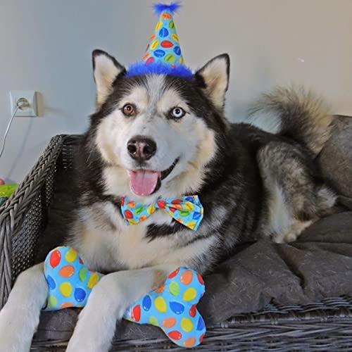 H&K Bow Tie for Pets | Party Time Blue (Extra-Large) | Birthday Velcro Bow Tie Collar Attachment | Fun Bow Ties for Dogs & Cats | Cute, Comfortable, and Durable | Huxley & Kent Bow Tie