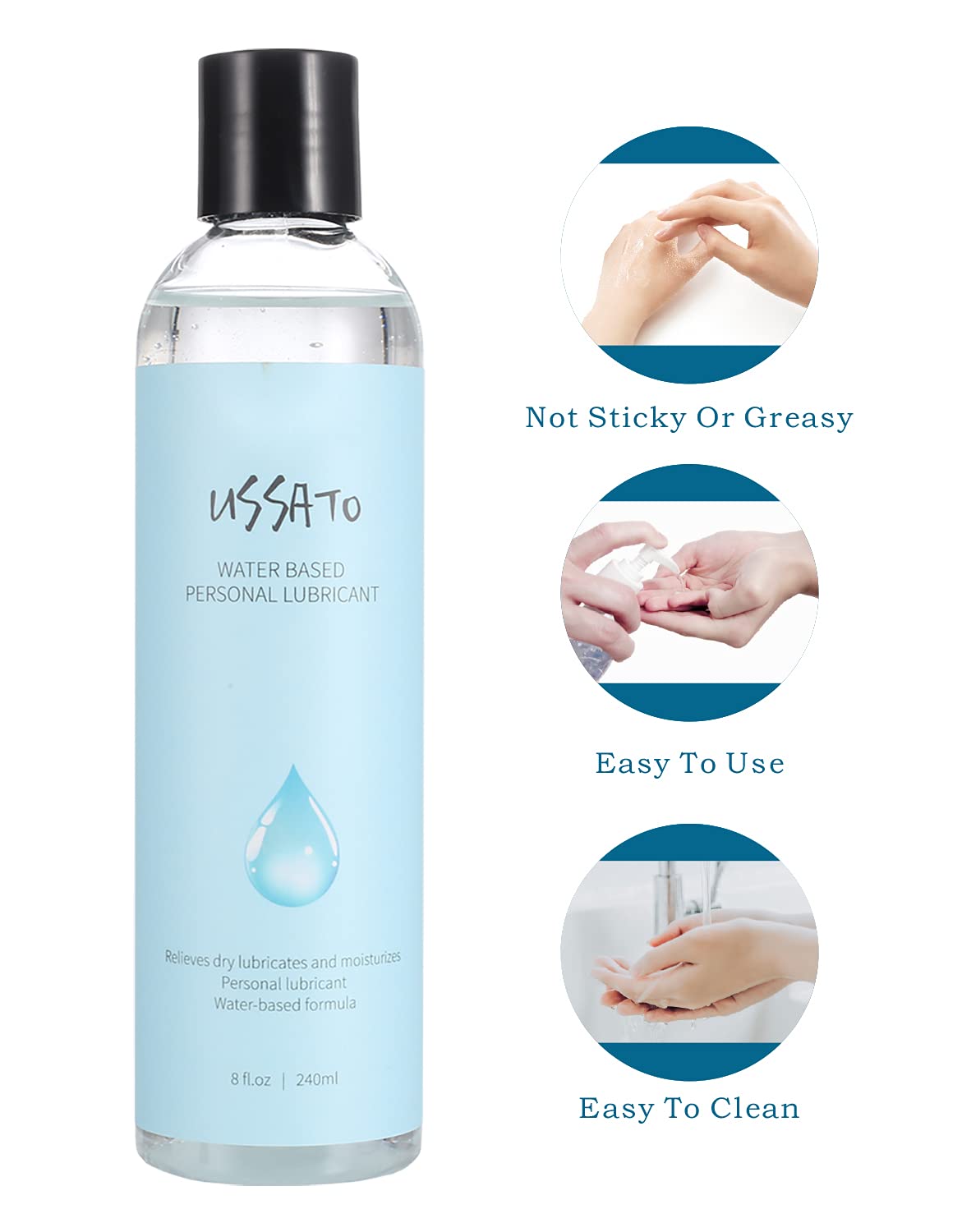 USSATO Water Based Lube, Natural Feeling Long Lasting Non Sticky Slippery Personal Lubricant Moisturizer for Women Men and Couple Massage