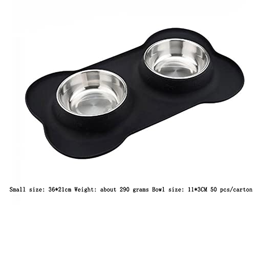 FUUIE Bowls for Food and Water Silicone Bone Double Dog Bowl Pet Pad Pet Feeding Bowl Non-Slip Leakproof Dual-Use Pet Mat Black and Blue (Color : Blue)