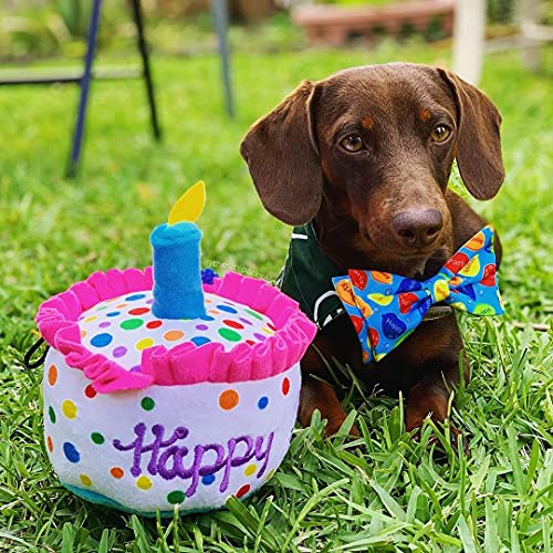 H&K Bow Tie for Pets | Party Time Blue (Extra-Large) | Birthday Velcro Bow Tie Collar Attachment | Fun Bow Ties for Dogs & Cats | Cute, Comfortable, and Durable | Huxley & Kent Bow Tie
