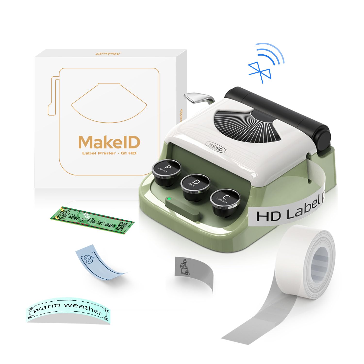 Makeid Label Printer HD(300dpi), Portable Bluetooth Handheld Label Maker Machine with Tape, Multiple Templates Compatible with iOS Android Easy to Use Rechargeable Labeler