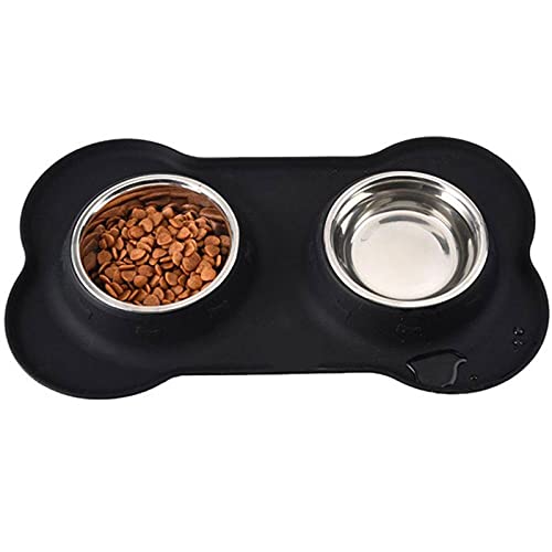 FUUIE Bowls for Food and Water Silicone Bone Double Dog Bowl Pet Pad Pet Feeding Bowl Non-Slip Leakproof Dual-Use Pet Mat Black and Blue (Color : Blue)