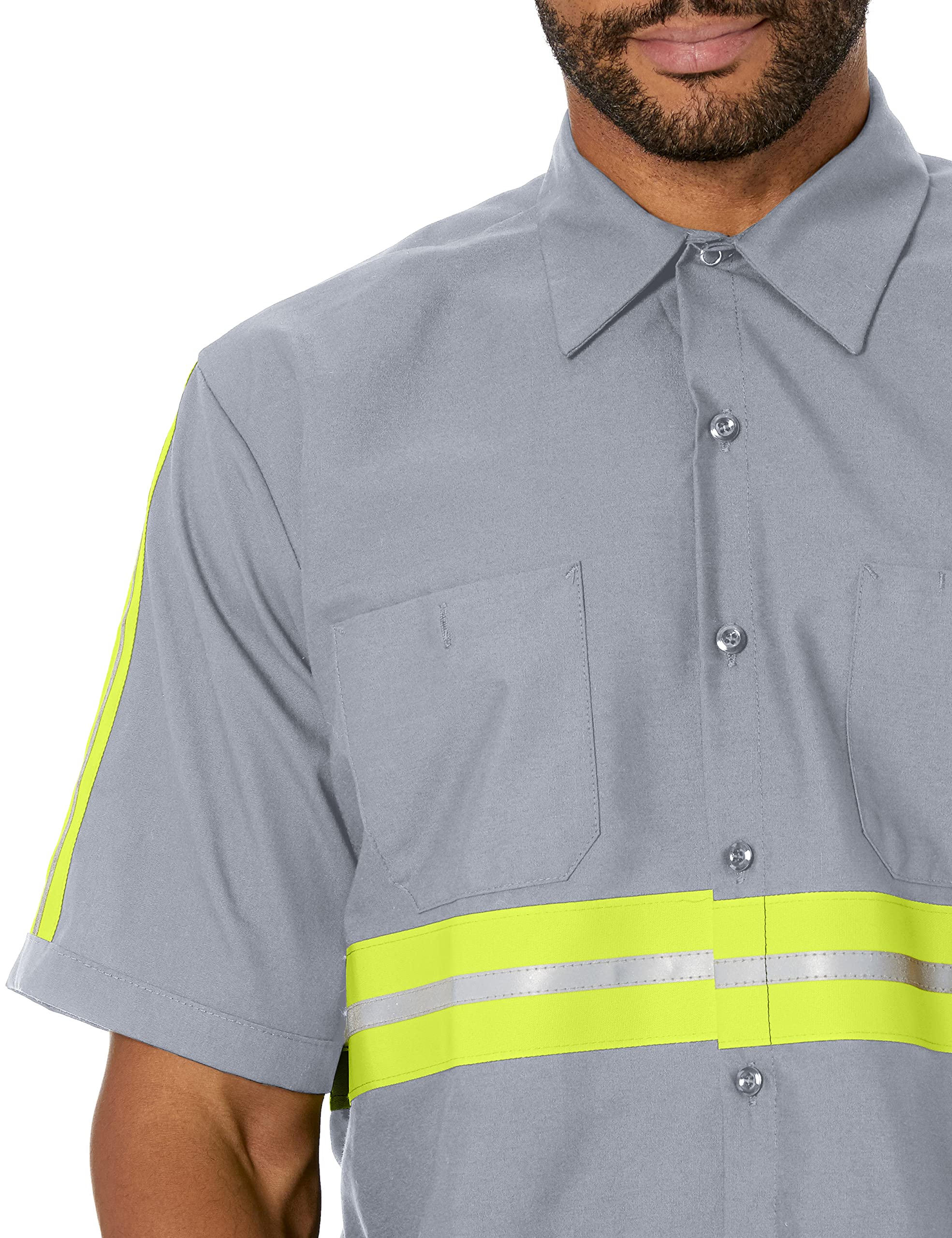 Red Kap Men's Enhanced Visibility IndustrialWork Shirt , Grey with Yellow/Green Visibility Trim, Short Sleeve X-Large