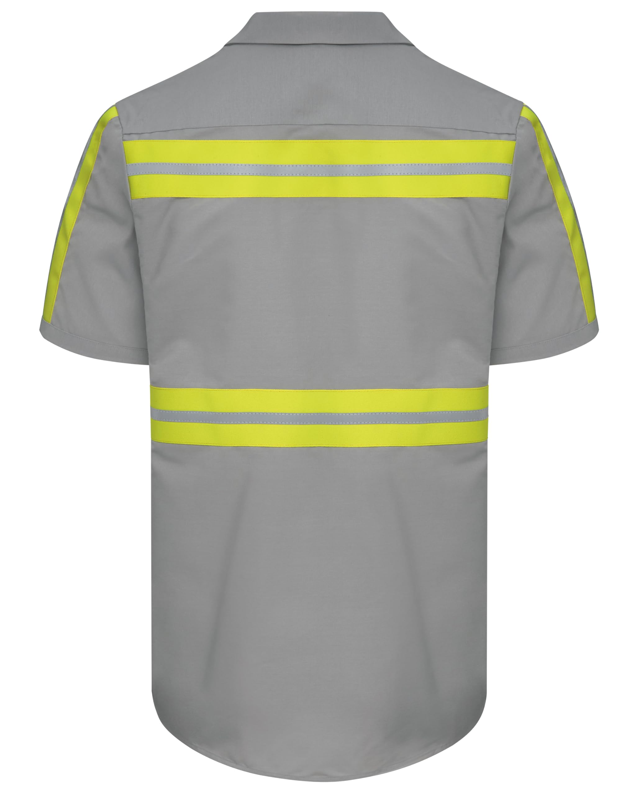 Red Kap Men's Enhanced Visibility IndustrialWork Shirt , Grey with Yellow/Green Visibility Trim, Short Sleeve X-Large