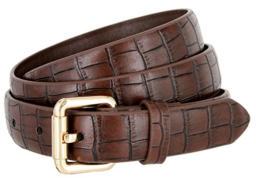 Women's Dress Belts 100% One Piece Genuine Full Grain Leather Casual Belt 1"(25mm) wide (Brown, 34)