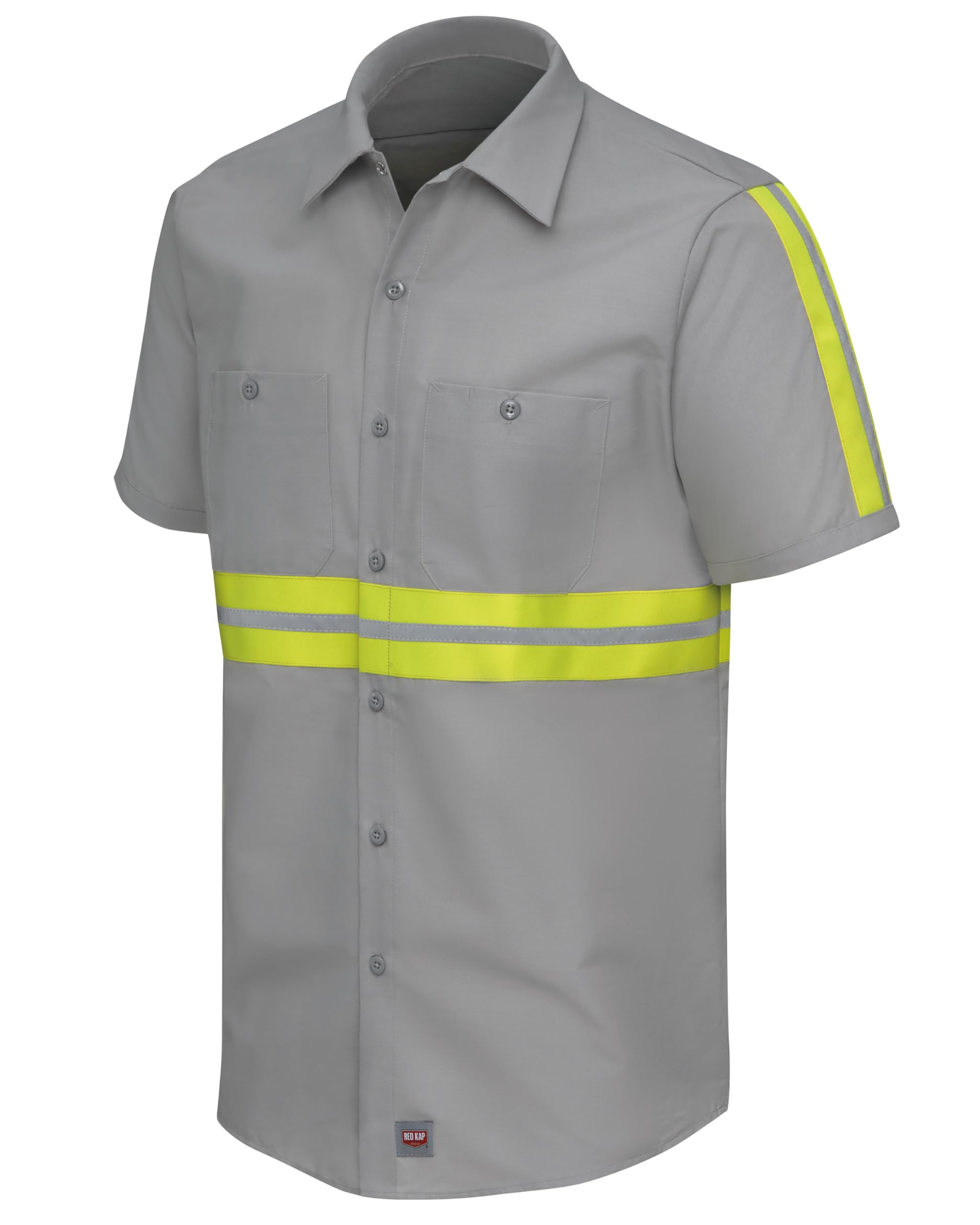 Red Kap Men's Enhanced Visibility IndustrialWork Shirt , Grey with Yellow/Green Visibility Trim, Short Sleeve X-Large