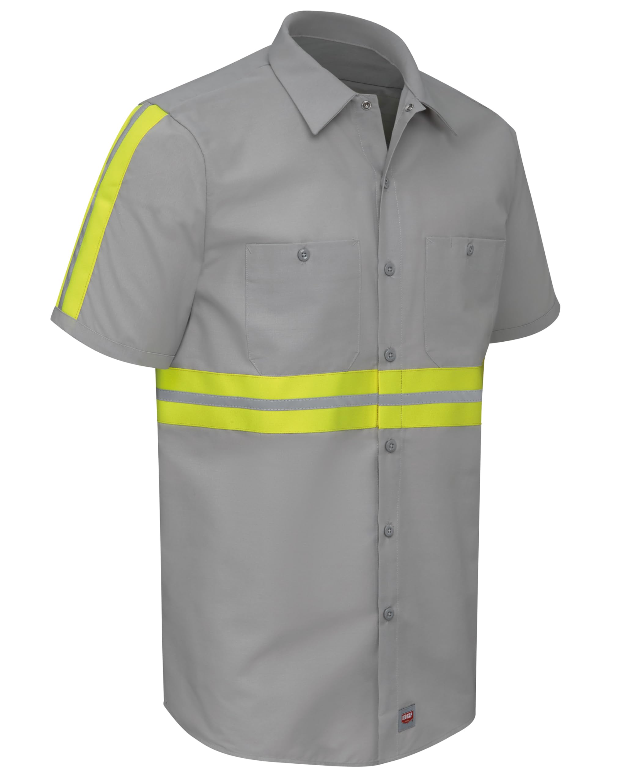 Red Kap Men's Enhanced Visibility IndustrialWork Shirt , Grey with Yellow/Green Visibility Trim, Short Sleeve X-Large
