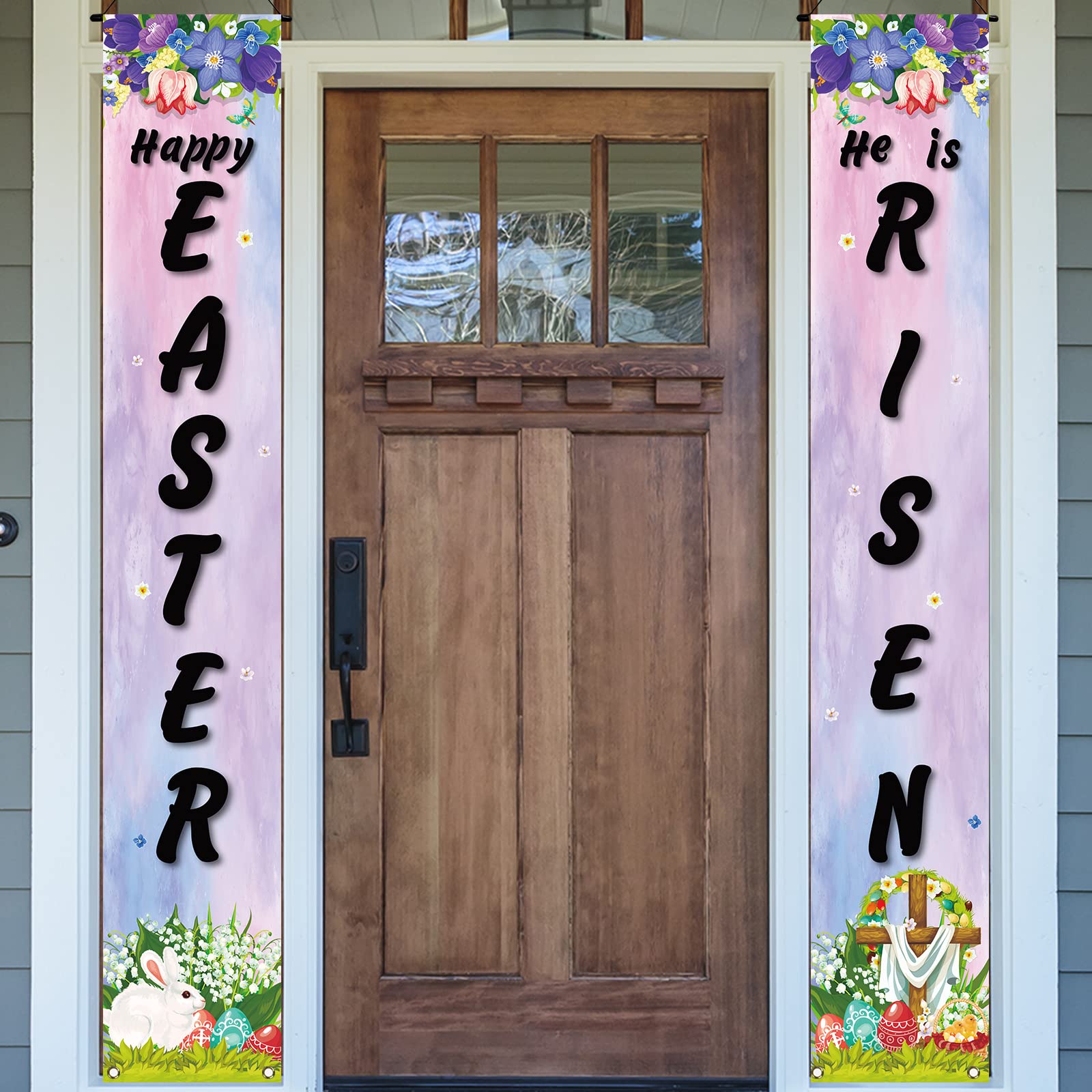 Happy Easter Decorations He Is Risen Font Porch Welcome Sign He Is Disen Banner Christian Cross Resurrection Easter Decorations for Home Party