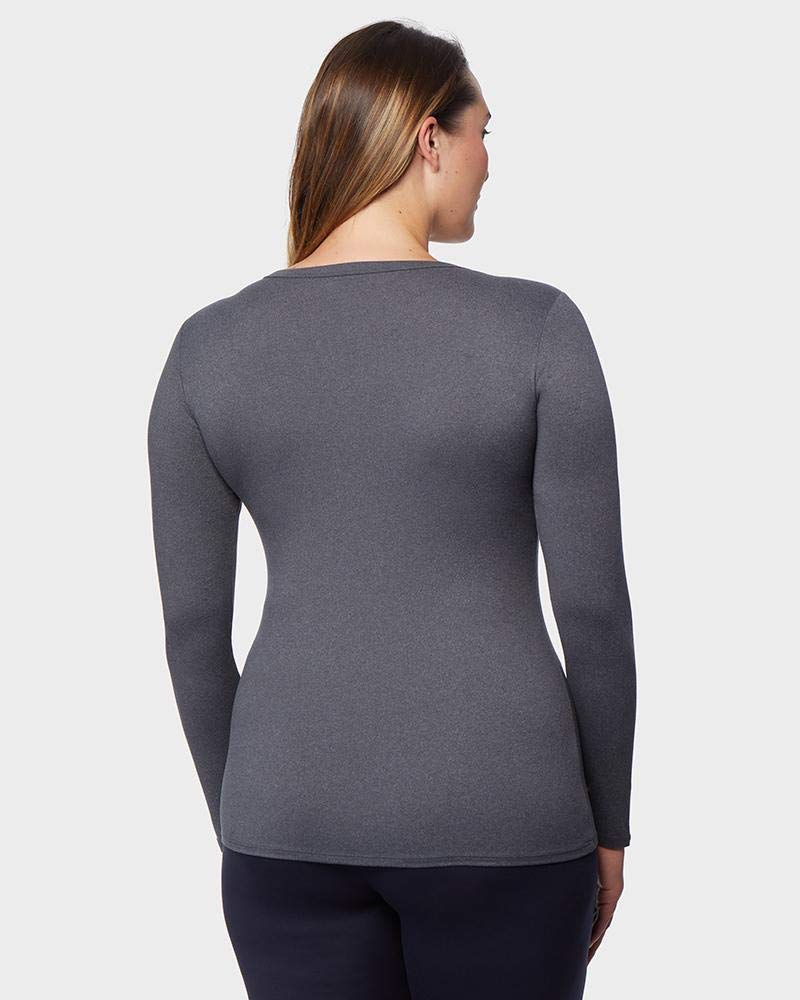 32 Degrees Heat Womens Ultra Soft Thermal Lightweight Baselayer Crew Neck Long Sleeve Top, Charcoal Heather, X-Large