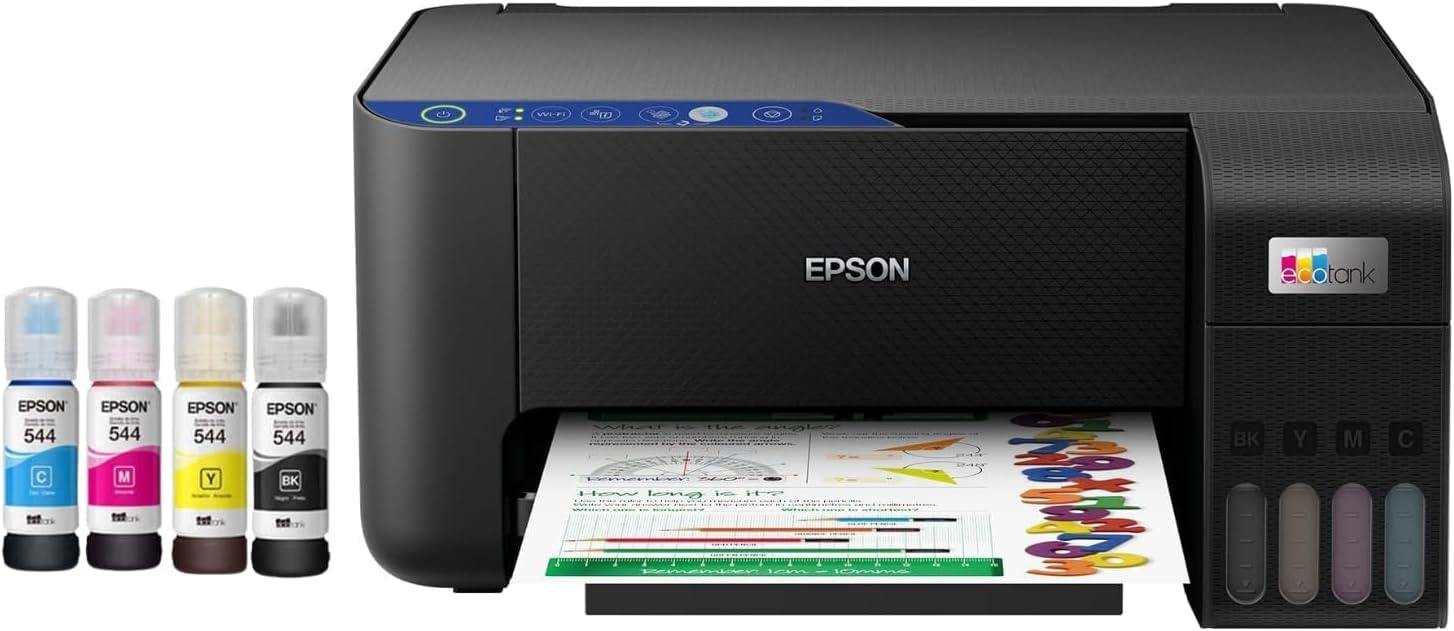 Epson EcoTank ET Series Wireless Color Inkjet All-in-One Supertank Printer, Borderless Photo Printing, Print Scan Copy, Voice Activated - 10.5 ppm, Ethernet, White