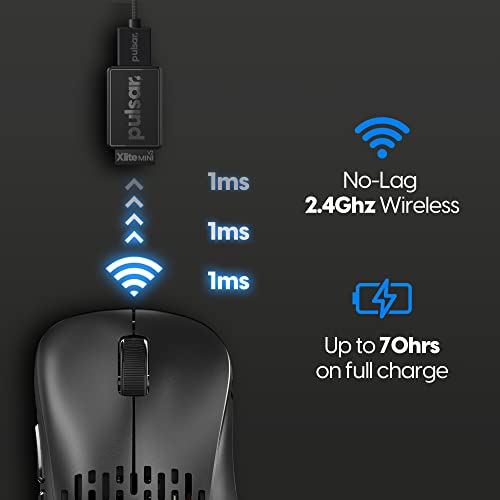 Pulsar Gaming Gears - Xlite V2 Mini Wireless Ultralight (55 g) High Performance Super Light and Fast Ergonomic Gaming Mouse 2.4Ghz 1ms 20000 DPI Optical Sensor PAW3370 (Mini, Wireless, Black)