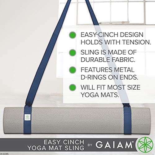 Gaiam Easy-Cinch Yoga Mat Sling, Navy, 1 Count (Mat Not Included)