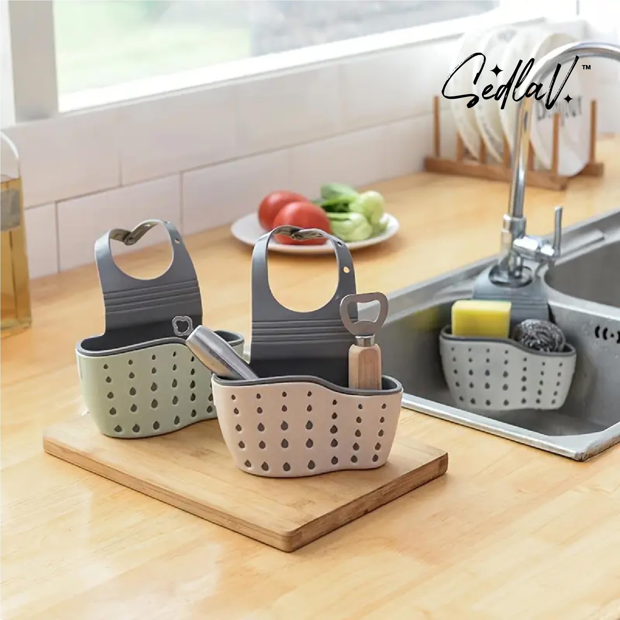SEDLAV Product Sink Sponge Rack and Sink Organizer - Hangable Multi-Functional TPR Rubber Kitchen Organizer with Adjustable Locking Strap - Ideal for Sponges, Stoppers & Scrubbies
