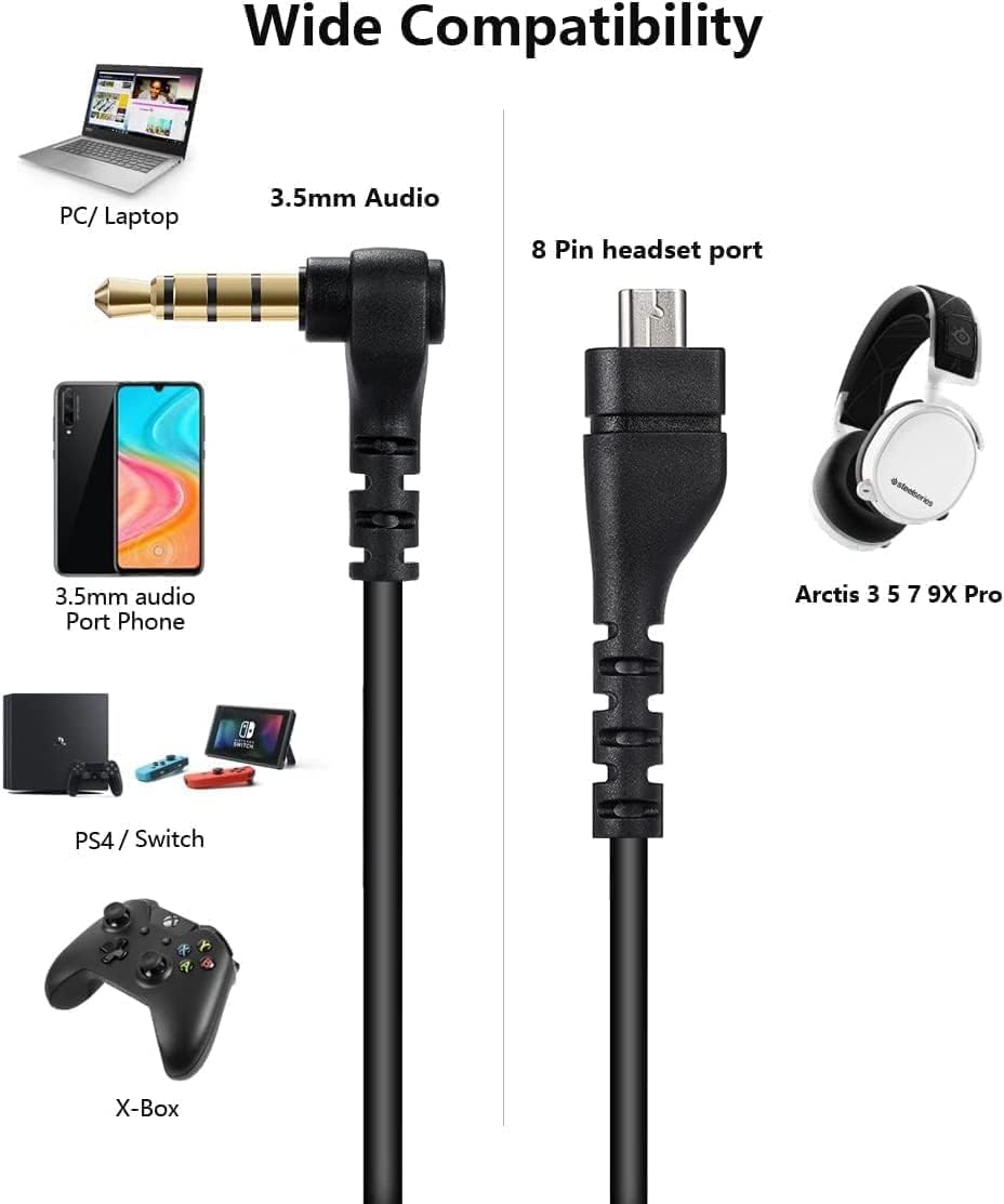 UWOXX Replacement for Arctis Headset Cord, Replacement Audio Cable Cord, Compatible for SteelSeries Arctis 3 Arctis 5 Arctis 7 Arctis Pro Wireless Gaming Headphones 4.9FT