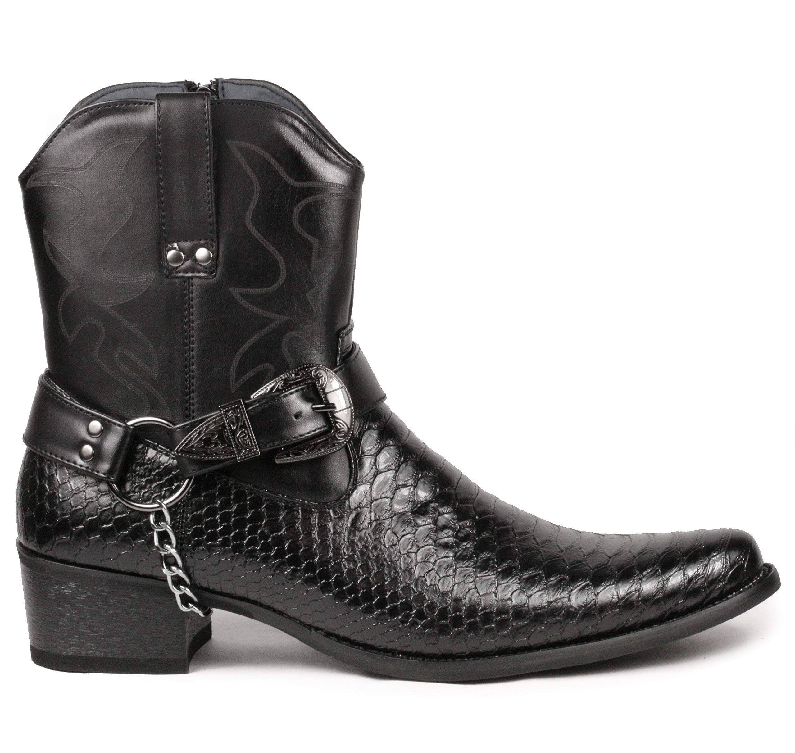 Metrocharm Diego-01 Men's Belt Buckle Chain Strap Western Cowboy Boots (11, Black)
