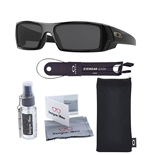 Oakley Gascan OO9014 03-471 Polished Black/Grey Sunglasses Leash + BUNDLE with Designer iWear Complimentary Care Kit