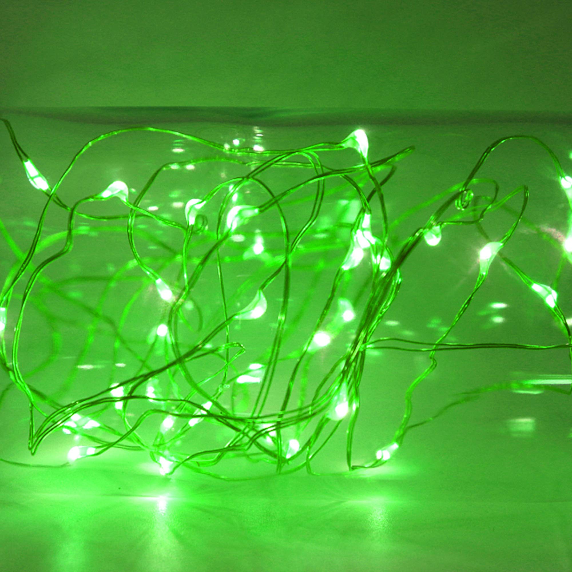 Twinkle Star 33FT 100 LED Silver Wire String Lights, St Patricks Day Fairy Lights Battery Operated LED String Lights for Christmas Wedding Party Home Holiday Decoration, Green