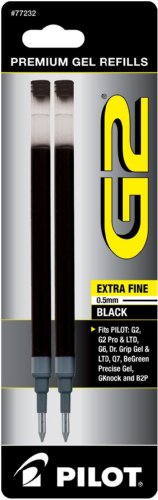 PILOT G2 Gel Ink Refills For Rolling Ball Pens, Extra Fine Point, Black Ink, 2-Pack (77232)