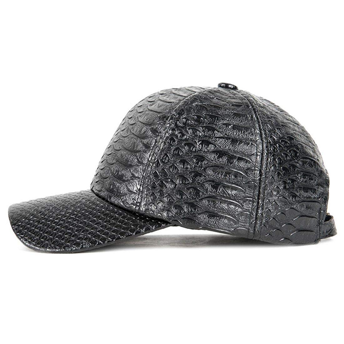 JNKET Fashion Mens Crocodile Pattern Baseball Cap PU Leather Hats for Women Adjustable Outdoor Sports Hats (Black)