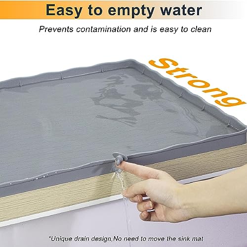 Under Sink Mat for Kitchen Waterproof, 34" × 22" Silicone Bathroom Sink Mat, under sink Liner drip tray and protectors for bottom of kitchen sink, Fits 36'' Stand Cabinets (Gray)