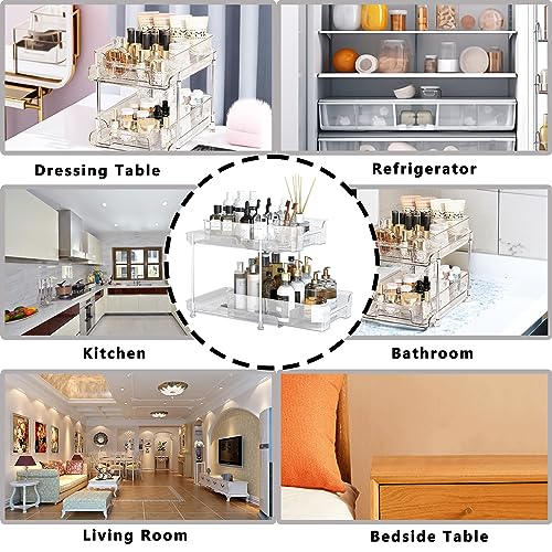 Lovelyduo 2 Tier Clear Dividers Organizer, MultiUse Slide-Out Storage Container, Kitchen, Pantry, Medicine Cabinet Storage Bins, Bathroom, Vanity Makeup, Under Sink Organizing