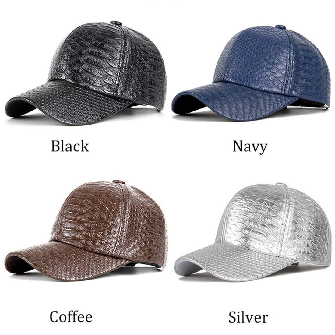 JNKET Fashion Mens Crocodile Pattern Baseball Cap PU Leather Hats for Women Adjustable Outdoor Sports Hats (Black)