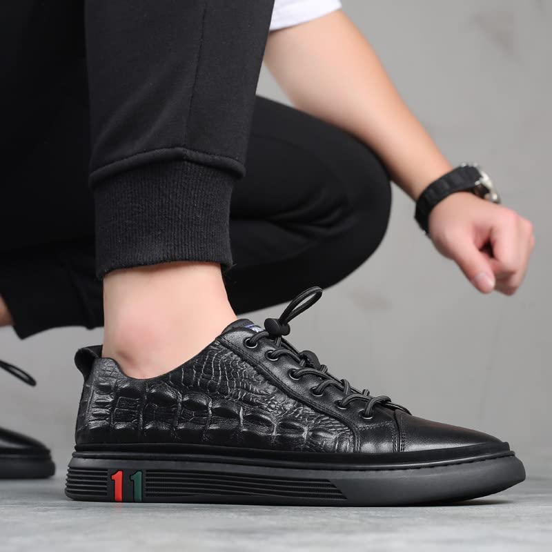 ZOOGEM Men's Crocodile Print Leather Shoes, Non-Slip Casual Fashion Sneakers (Black-d, 9)