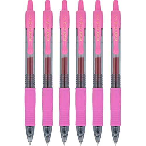 PILOT G2 Premium Retractable and Refillable Gel Ink Pens, 0.7mm Fine Point, Rose Pink, 6 Count
