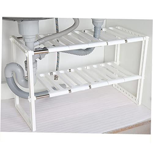 DELURA Sink Drying Rack Cabinet Storage Shelf Rack Under Sink Organizer Under Sink Expandable Shelf Organizer Bathroom Organizer Under Sink Over The Sink Shelf Curtain Tableware White/24