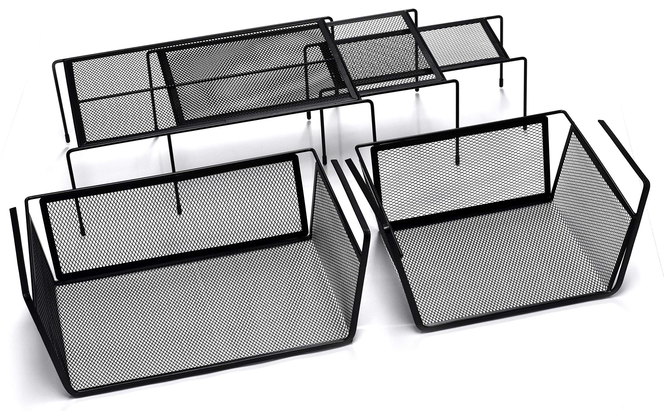 Kitchen Cabinet Organizer Set - Three Shelves, Two Under Shelf Baskets will Instantly Create Additional Cabinet or Counter Storage Space to Organize your Dishes, Glasses and Food Items. (5-Piece Set)