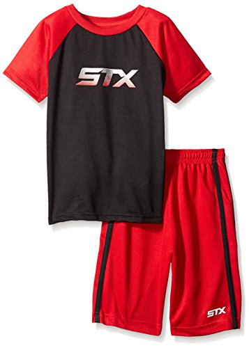 STX Big Boys' 2 Piece Performance Athletic T-Shirt and Short Set, Red/Black, 10/12