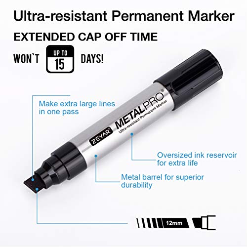 ZEYAR Permanent Markers Pen, JUMBO Size, Aluminum Barrel, Set of 2, Premium Waterproof & Smear Proof Markers, Quick Drying, Writes on most surfaces (Black & Green)