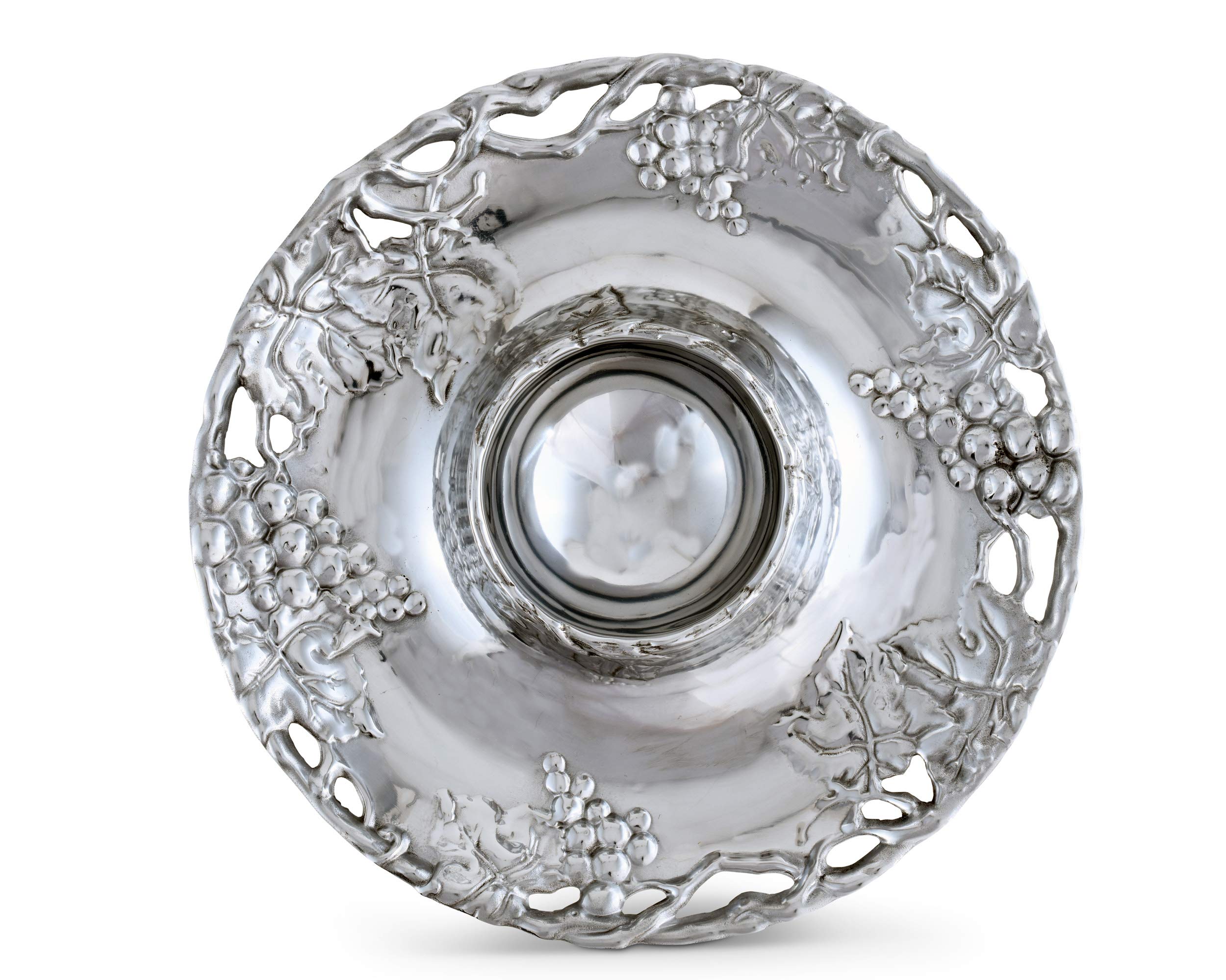 Arthur Court Designs Metal Grape Chip and Dip Platter in Grape Pattern Sand Casted in Aluminum with Artisan Quality Hand Polished Designer Tarnish-Free 14 inch Diameter