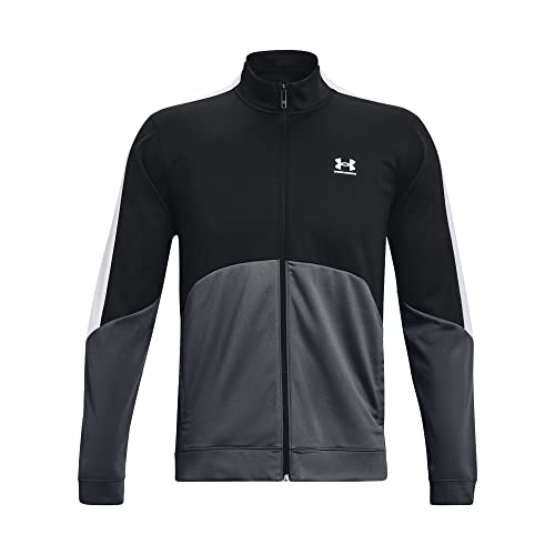Under Armour Men's Standard Tricot Fashion Jacket, (001) Black/Pitch Gray/White, Small