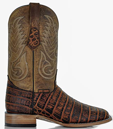 Soto Boots Mens American Gator Belly Print Boots H50035 (Tan,12)