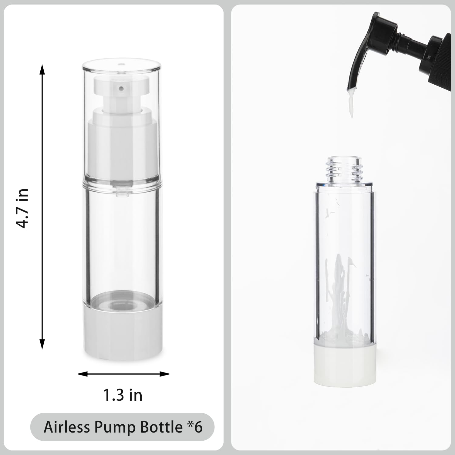 IFDGCTK 1OZ/30ML Clear Airless Pump Bottles, Lotion Dispenser Travel with Pump, Vacuum Plastic Travel Size Lotion Bottle for Foundation, Creams, Cosmetic(6 Pack)