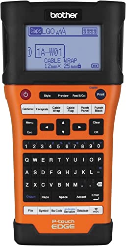 Brother P-Touch Edge PT-E550W Handheld Label Maker, Orange, Industrial Wireless Electronic Labelling Kit PTE550W - Up to 30mm/sec, 180 x 360dpi, Auto Strip Cuttter, Backlit LCD Screen