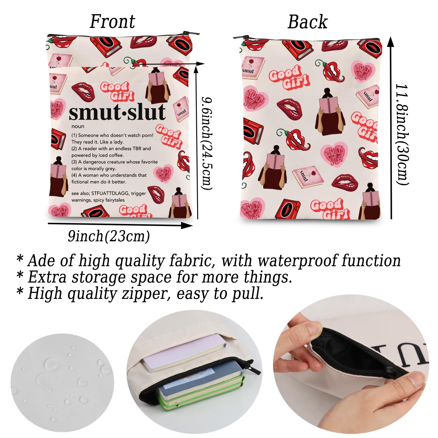 ENSIANTH Smut Slut Romance Book Lover Gift Spicy Romance Book Sleeve Smut Slut Bookish Gift Adult Literature Gift (Smut Slut BS)