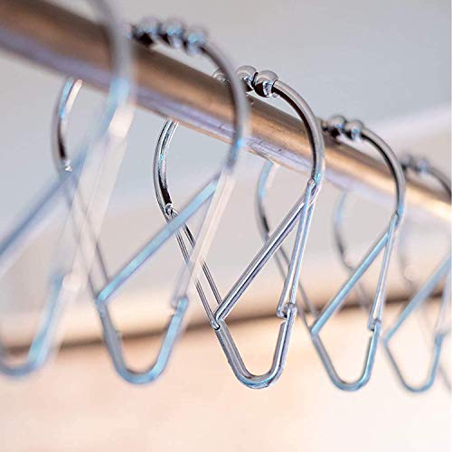 Kent & West - Shower Curtain Hooks | Easy to Install | Patented Design | Chrome Finish | Metal Rollers | Glides with Ease | Spring Loaded Gates | Set of 12