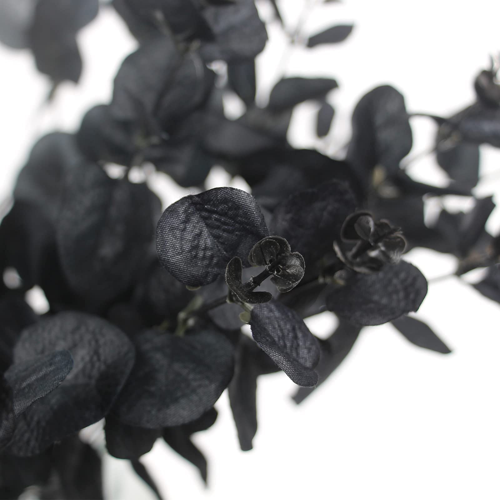 Tinsow 5 Pcs Black Artificial Eucalyptus Stems Faux Eucalyptuses Branches Black Leaf Halloween Centerpiece Halloween Home Decor (Black, 5)