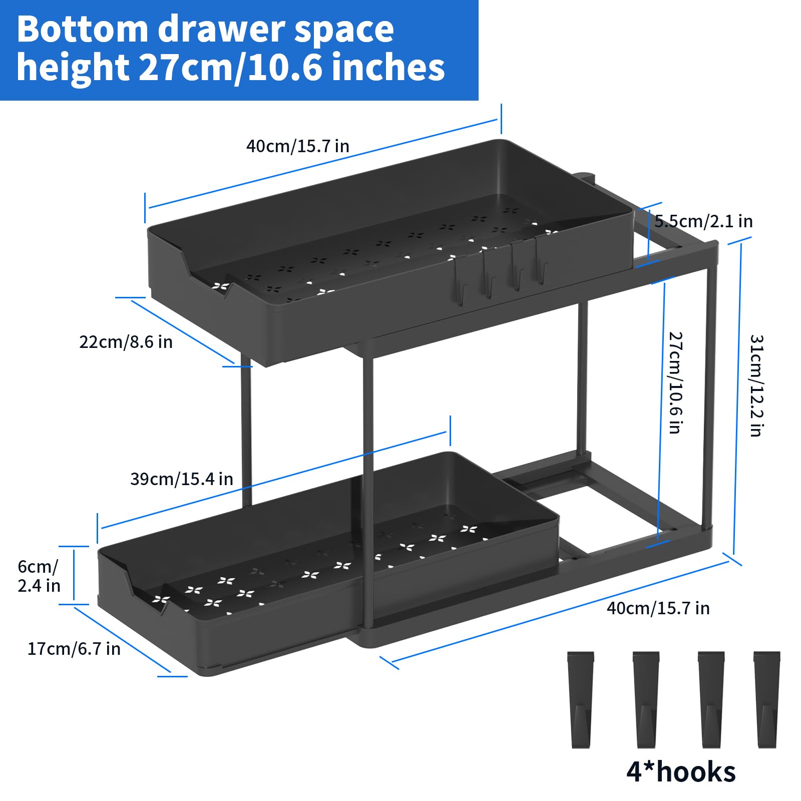 Kitchen Organizers and Storage 2 Pack Adjustable Height Under Sink Organizers and Storage with Removable Basket 2 Tier Bathroom Cabinet Organizer Pull Out Laundry Room Organization for Pantry