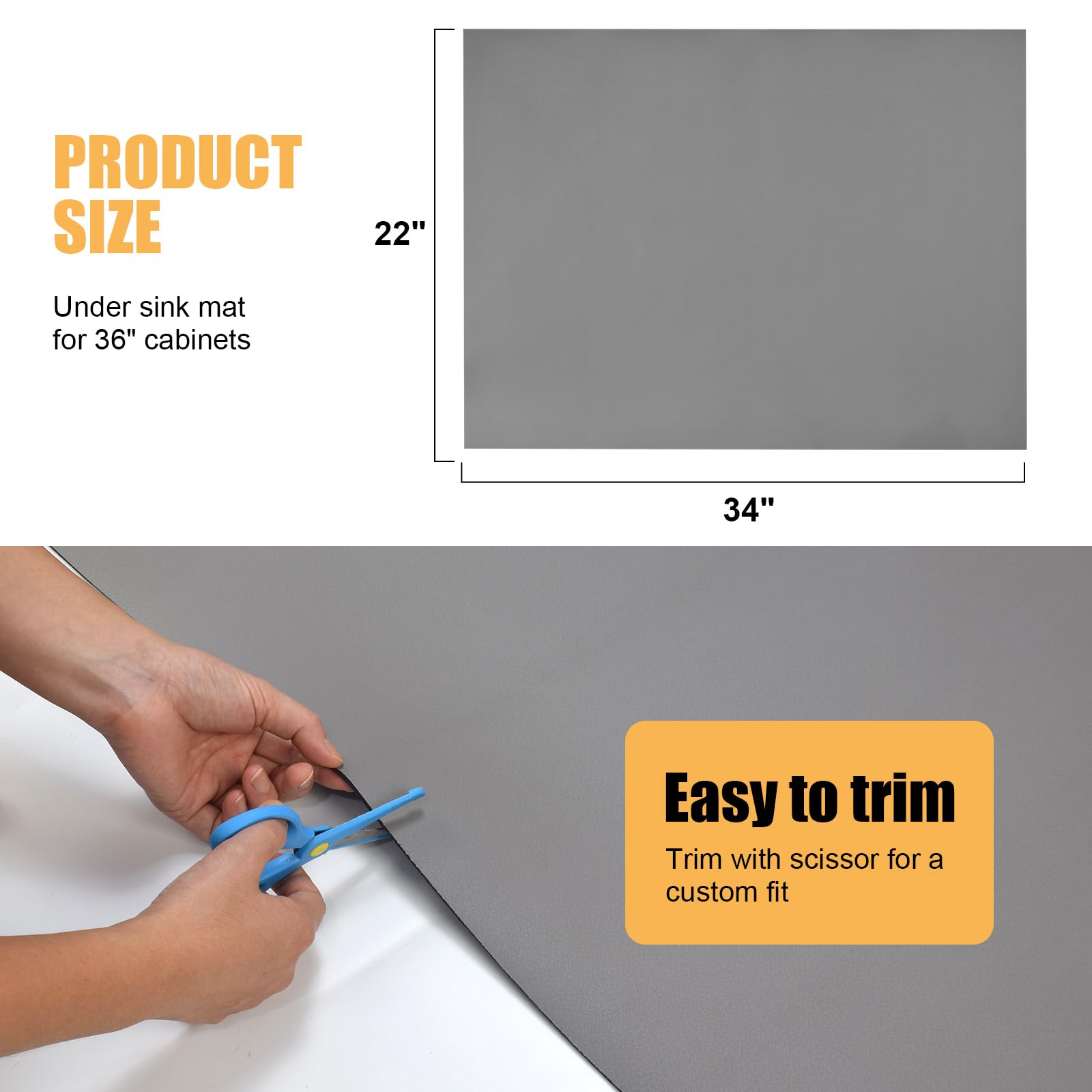 Under Sink Mat for Kitchen Super Absorbent, Quick Dry Kitchen Bathroom Cabinet Mat, 34" X 22" Or Smaller Cut to Fit Under Sink Drip Tray, Under Sink Liner Easy to Clean- Light Grey