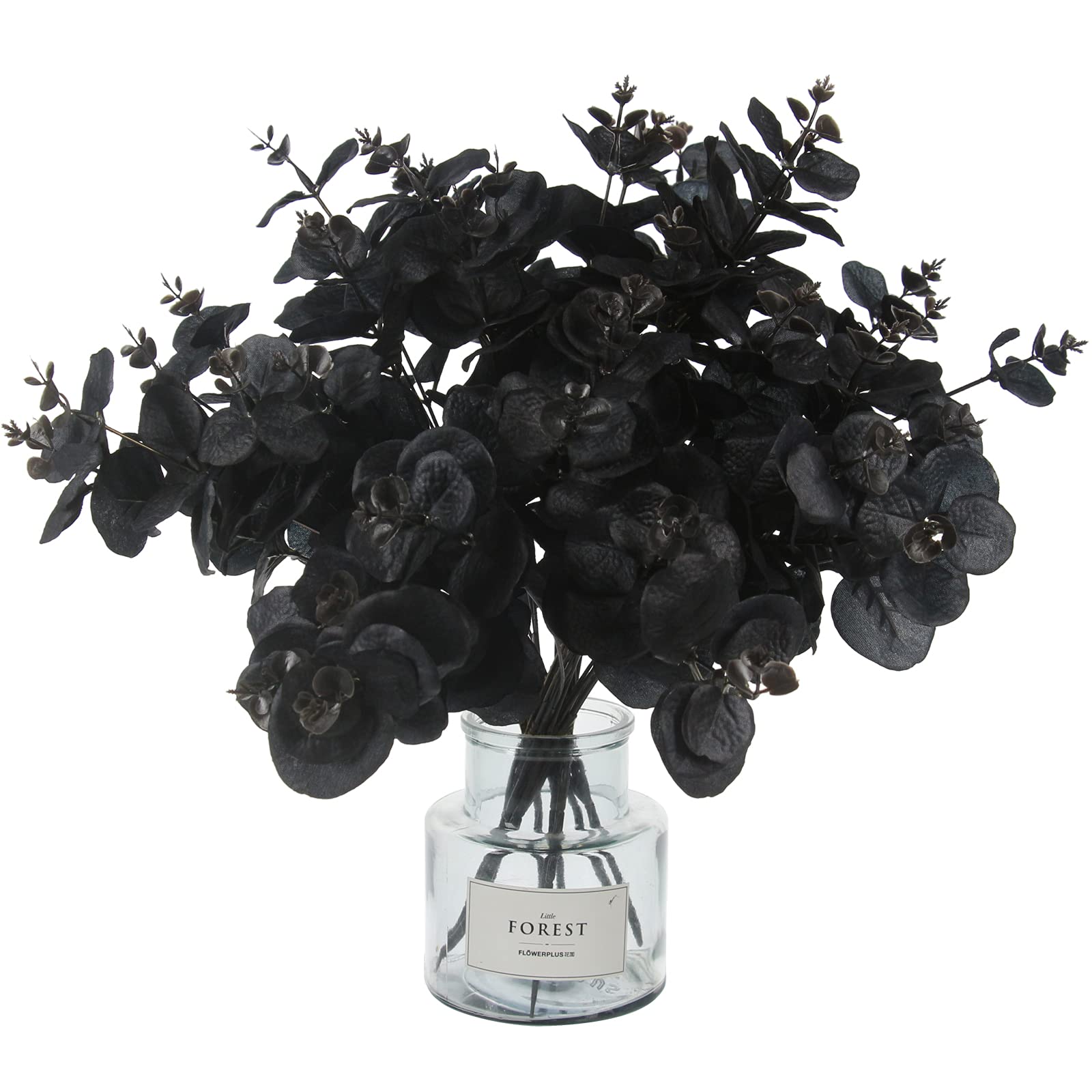 Tinsow 5 Pcs Black Artificial Eucalyptus Stems Faux Eucalyptuses Branches Black Leaf Halloween Centerpiece Halloween Home Decor (Black, 5)