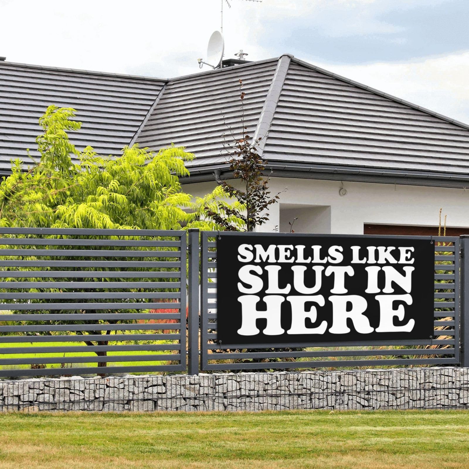 Haebfsl Smells Like Slut In Here Flags 24" X 47" Banner Wall Outdoor Hanging Flag With 4 Brass Grommets For College Dorm Room Decor