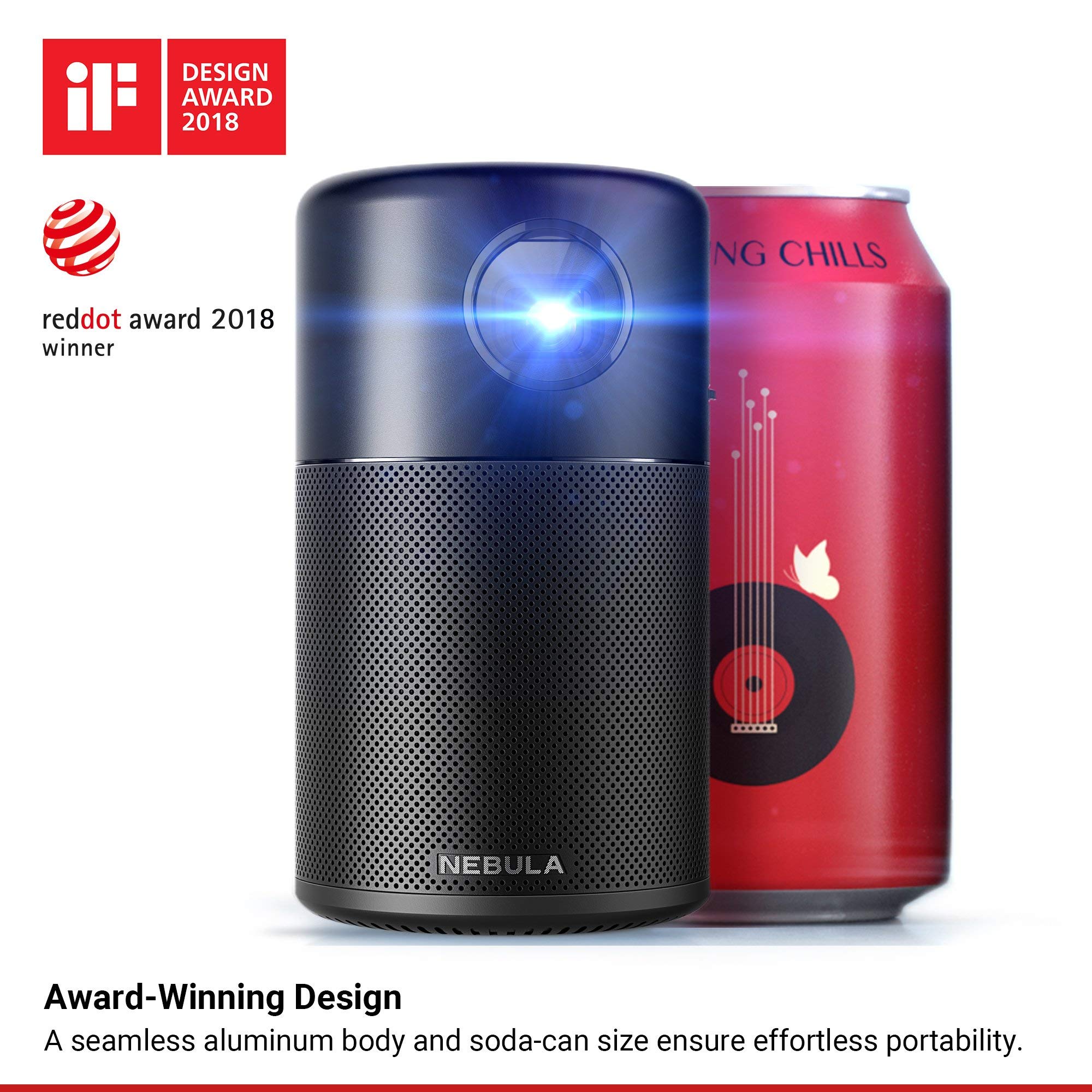Nebula Capsule, by Anker, Smart Portable Wi-Fi Mini Projector, 100 ANSI lm Pocket Cinema, DLP, 360° Speaker, 100" Picture, 4-Hour Video Playtime, and App-Watch Anywhere (Renewed)