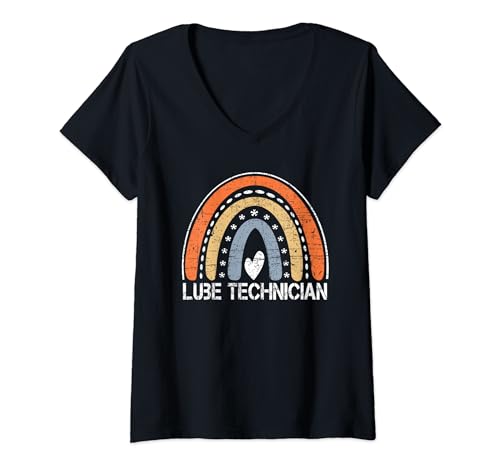 Funny Job Title Worker Vintage Rainbow Lube Technician V-Neck T-Shirt