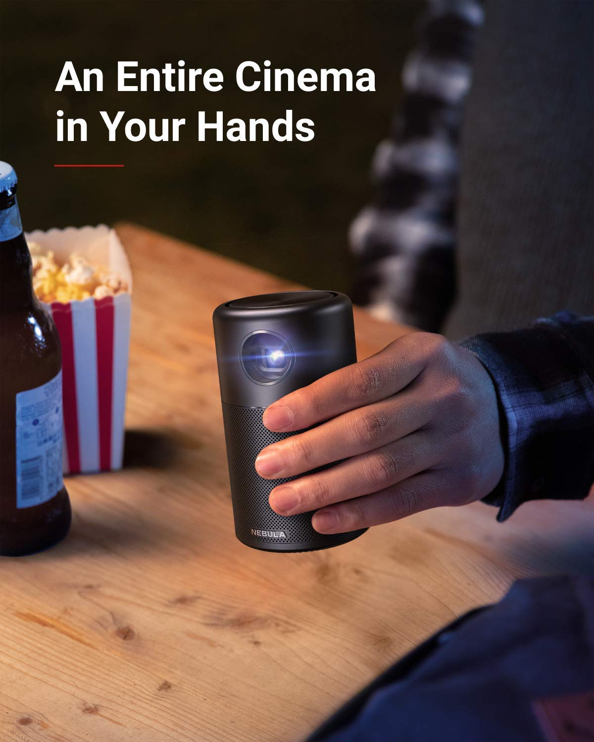 Nebula Capsule, by Anker, Smart Portable Wi-Fi Mini Projector, 100 ANSI lm Pocket Cinema, DLP, 360° Speaker, 100" Picture, 4-Hour Video Playtime, and App-Watch Anywhere (Renewed)