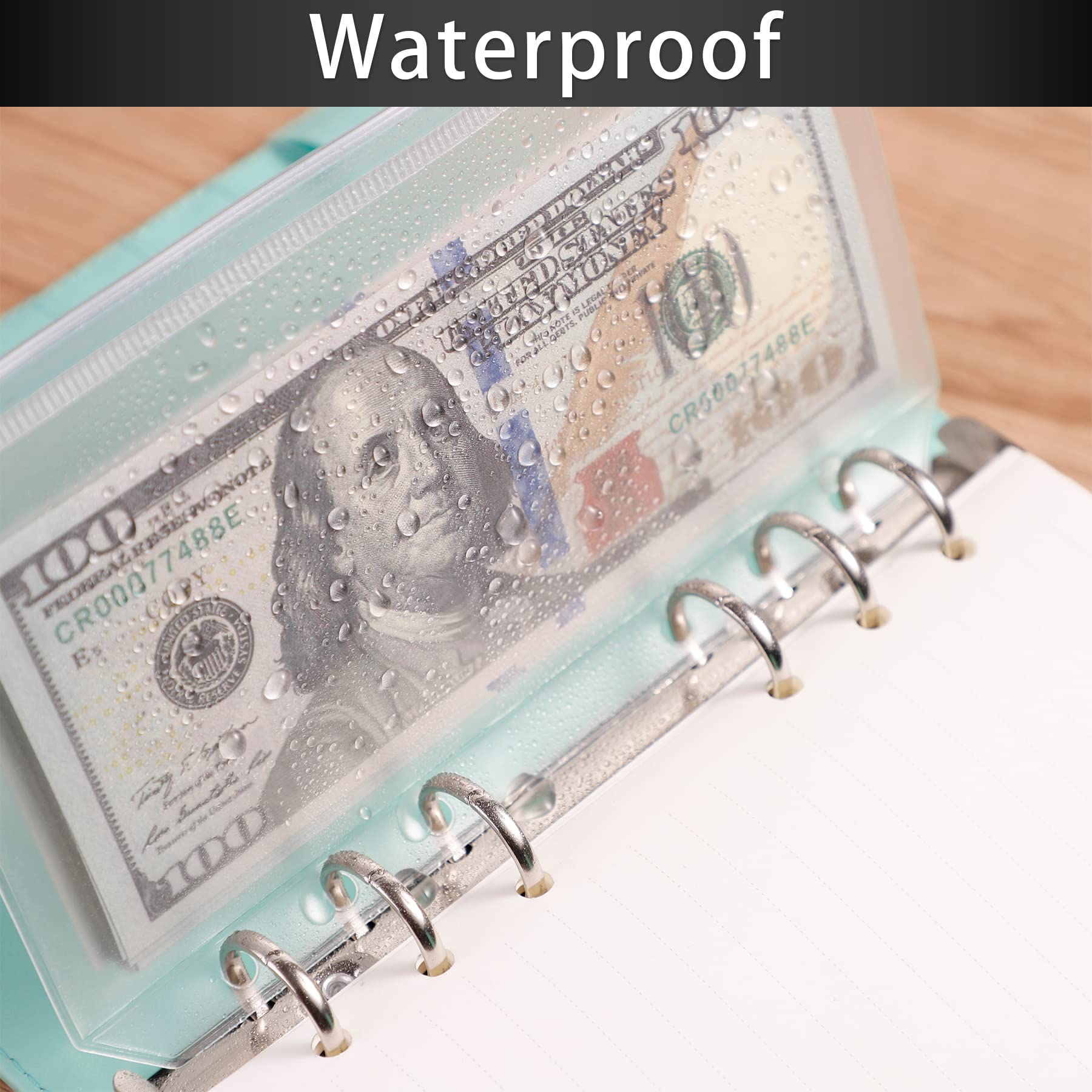 HAUTOCO 15PCS A6 6-Holes Binder Pockets Clear PVC Binder Envelopes Zipper Binder Pouches for A6 Notebook Binder, Waterproof Cash Budget Envelopes
